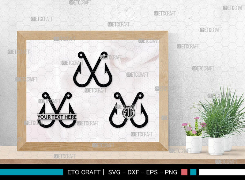 Fish Hook Monogram, Fish Hook Silhouette, Fish Hook SVG, Fishing Hook ...