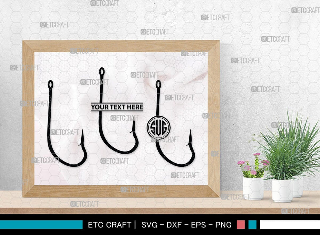Fish Hook Monogram, Fish Hook Silhouette, Fish Hook SVG, Fishing Hook ...