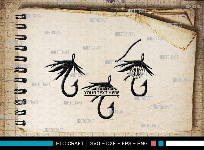 Fish Hook Monogram, Fish Hook Silhouette, Fish Hook SVG, Fishing Hook ...