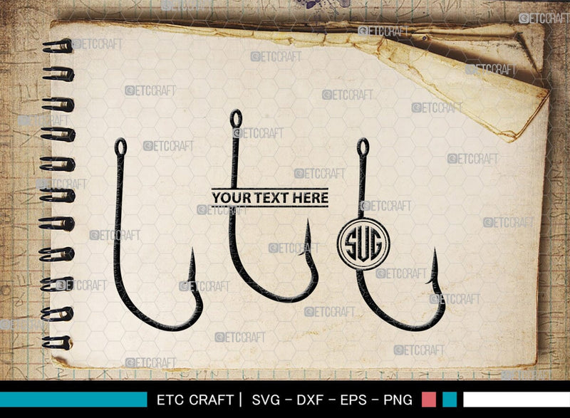 Fish Hook Monogram, Fish Hook Silhouette, Fish Hook SVG, Fishing Hook ...