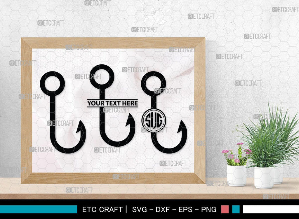 Fish Hook Monogram, Fish Hook Silhouette, Fish Hook SVG, Fishing Hook ...