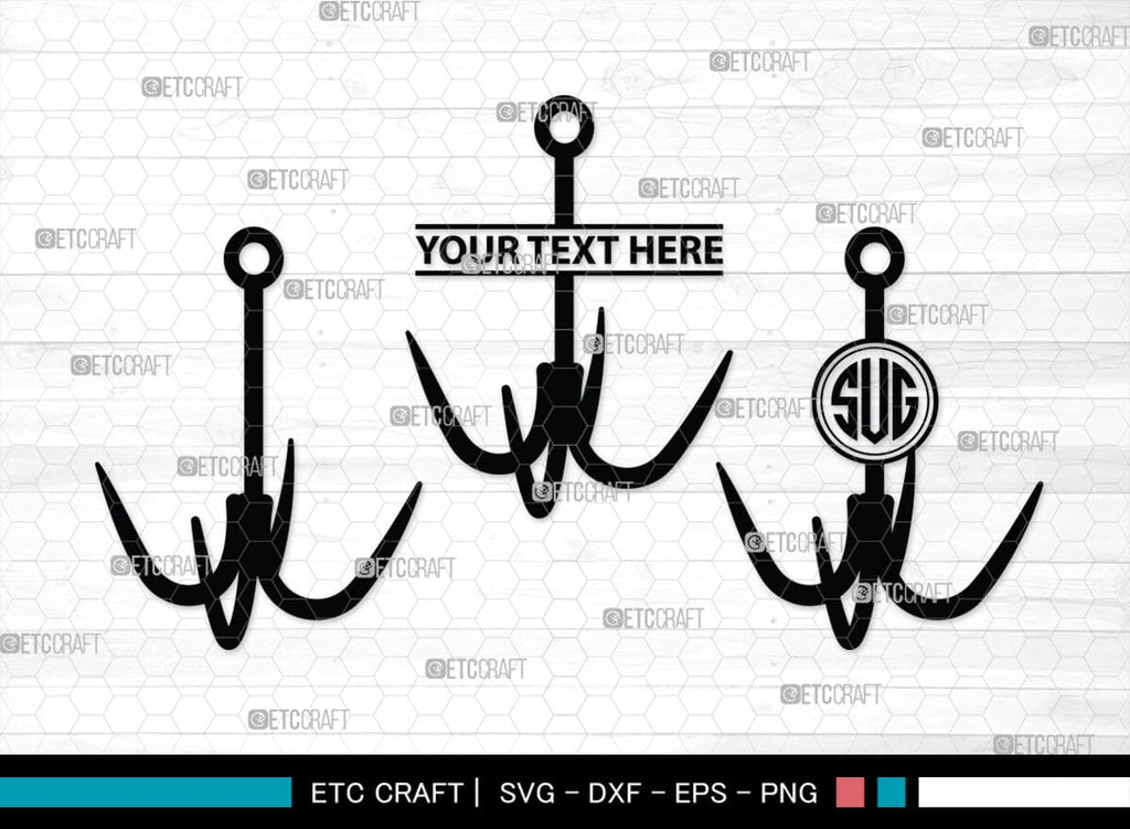 Fish Hook Monogram, Fish Hook Silhouette, Fish Hook SVG, Fishing Hook ...