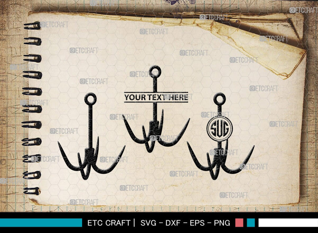 Fish Hook Monogram, Fish Hook Silhouette, Fish Hook SVG, Fishing Hook ...