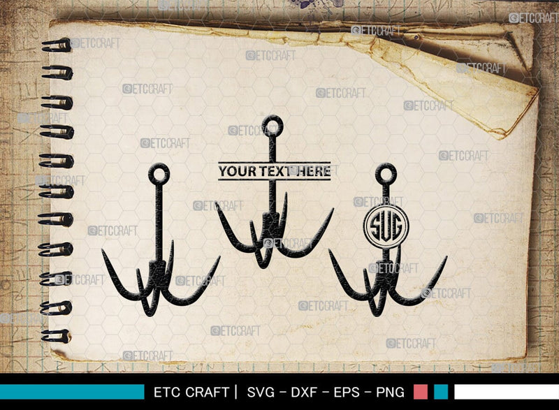 Fish Hook Monogram, Fish Hook Silhouette, Fish Hook SVG, Fishing Hook ...