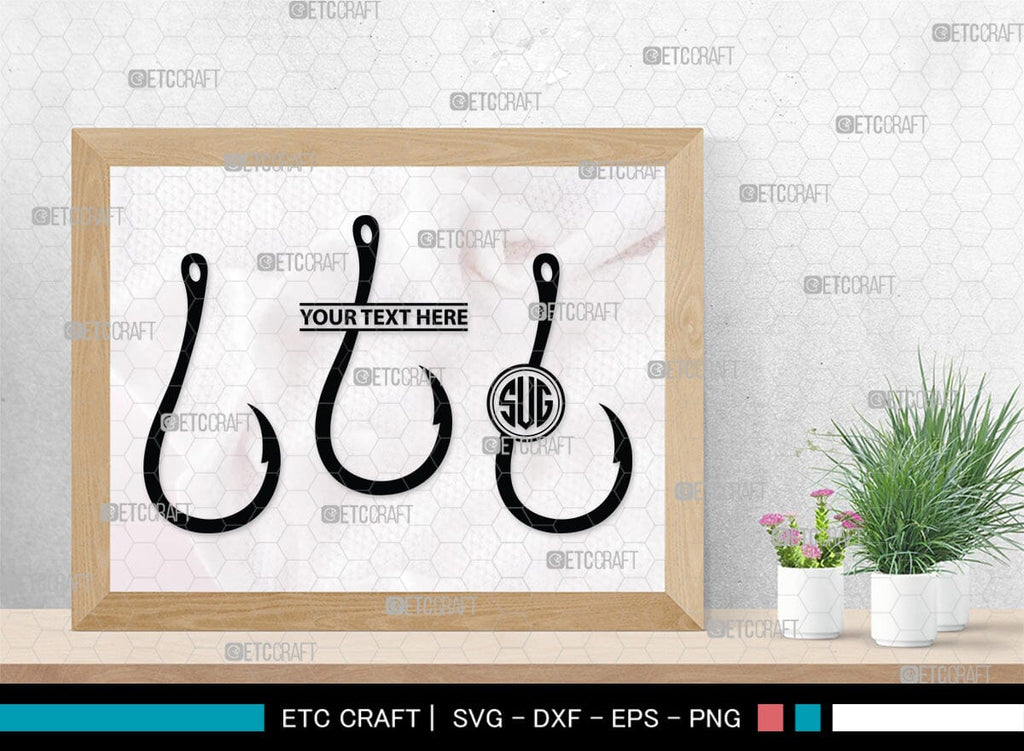 Fish Hook Monogram, Fish Hook Silhouette, Fish Hook SVG, Fishing Hook ...