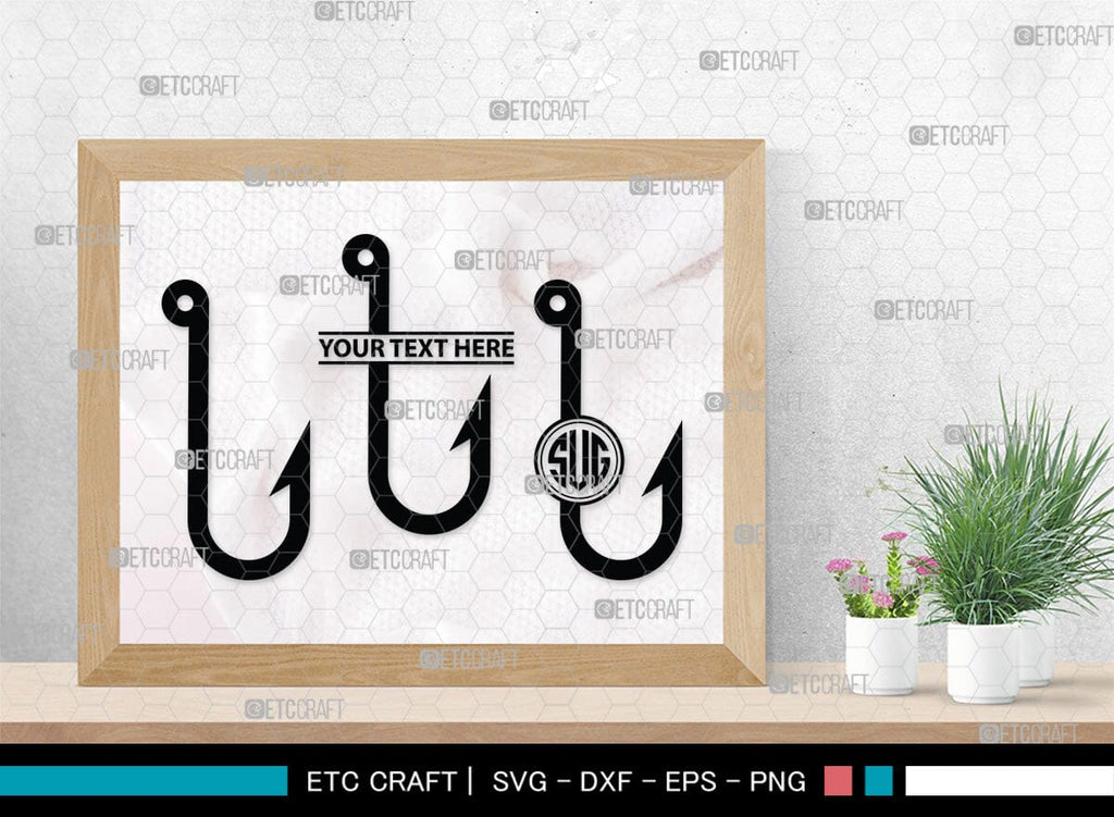 Fish Hook Monogram, Fish Hook Silhouette, Fish Hook SVG, Fishing Hook ...