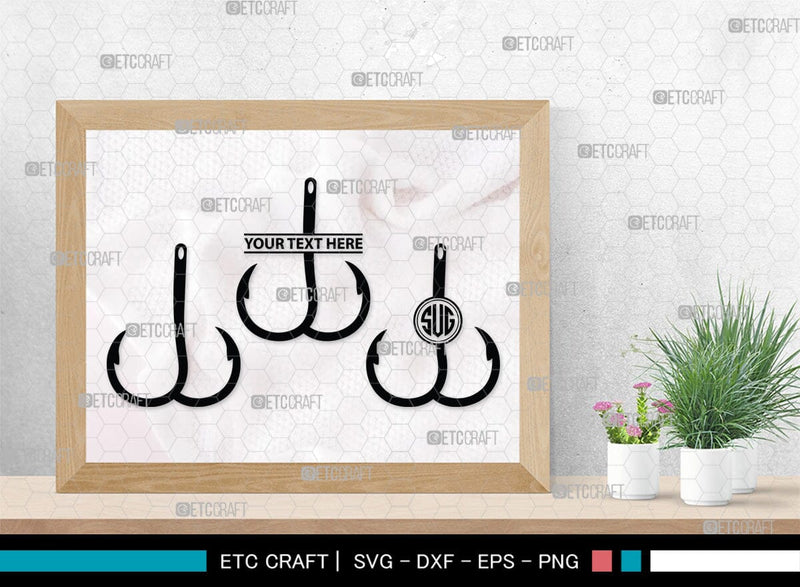 Fish Hook Monogram, Fish Hook Silhouette, Fish Hook SVG, Fishing Hook ...