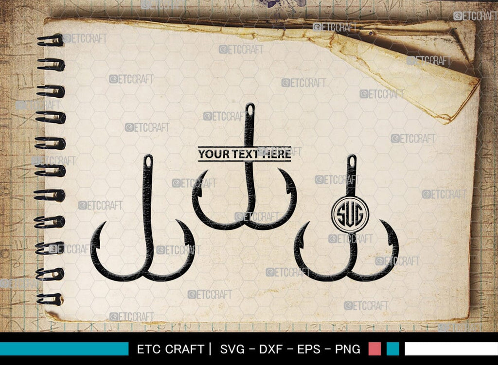 Fish Hook Monogram, Fish Hook Silhouette, Fish Hook SVG, Fishing Hook ...
