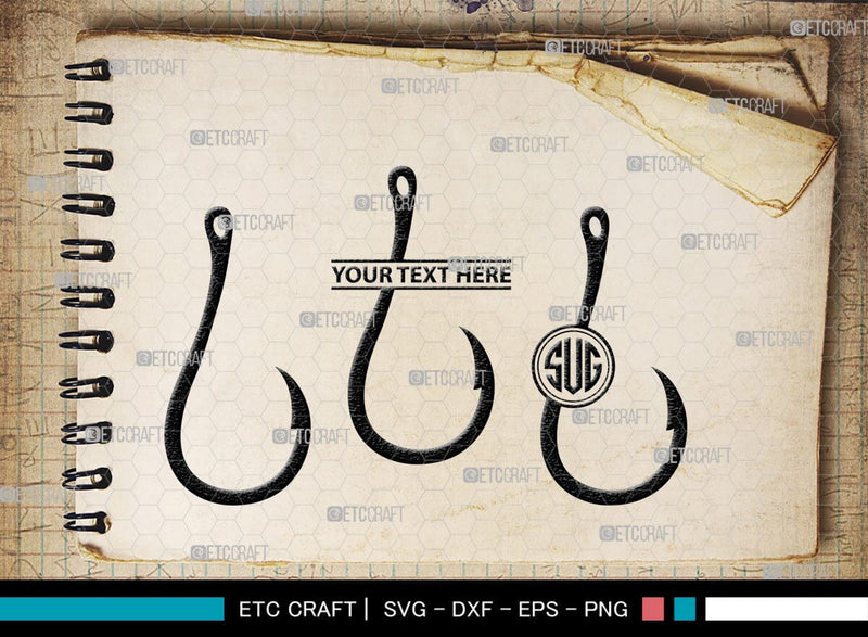 Fish Hook Monogram, Fish Hook Silhouette, Fish Hook SVG, Fishing Hook ...