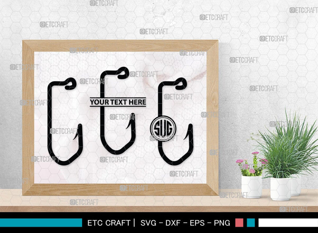 Fish Hook Monogram, Fish Hook Silhouette, Fish Hook SVG, Fishing Hook ...