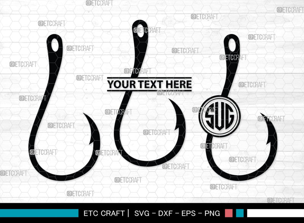 Fish Hook Monogram, Fish Hook Silhouette, Fish Hook SVG, Fishing Hook ...