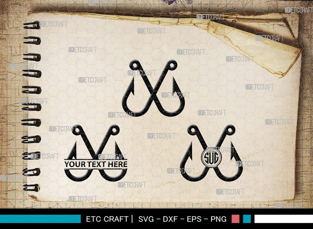 Fish Hook Monogram, Fish Hook Silhouette, Fish Hook SVG, Fishing Hook ...