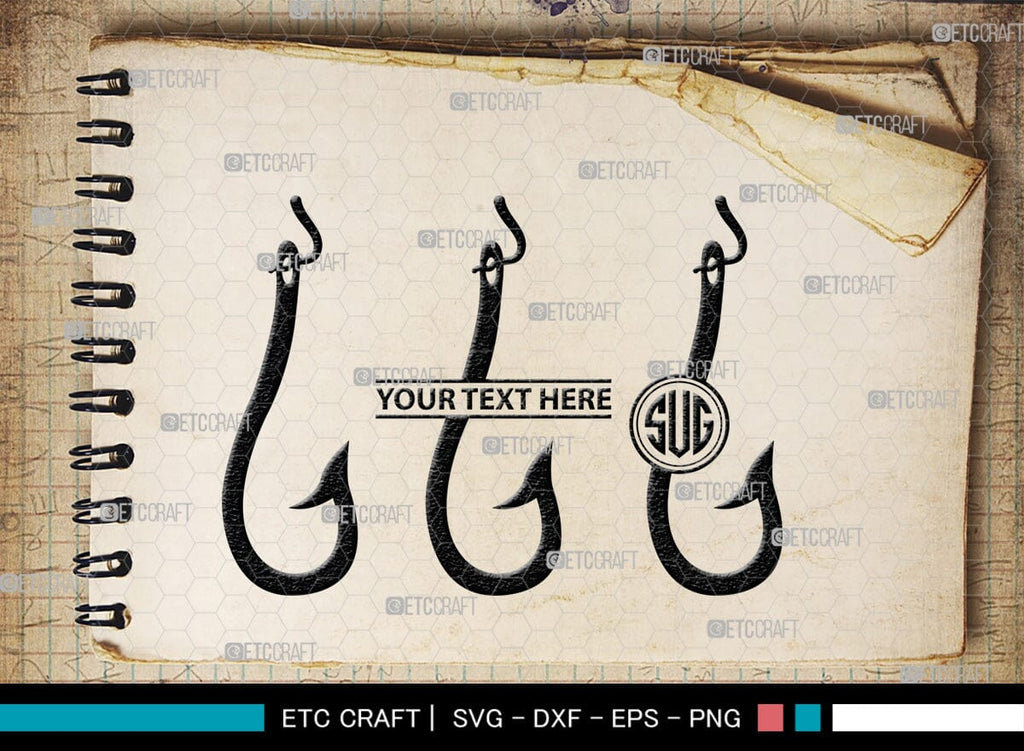 Fish Hook Monogram, Fish Hook Silhouette, Fish Hook SVG, Fishing Hook ...
