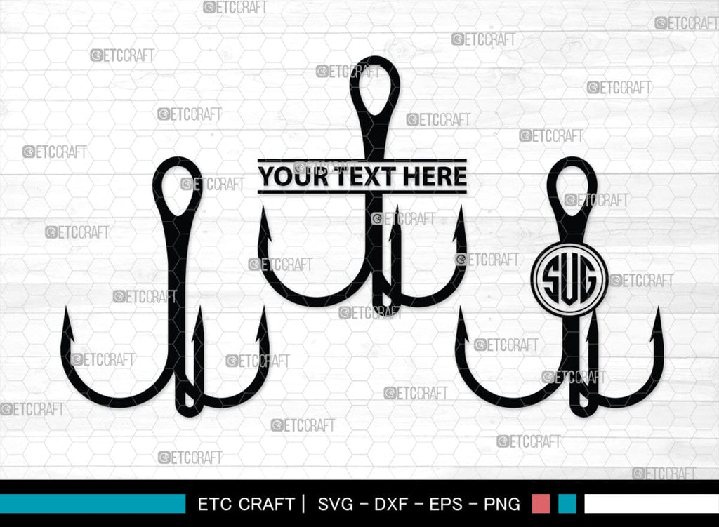 Fish Hook Monogram, Fish Hook Silhouette, Fish Hook SVG, Fishing Hook ...
