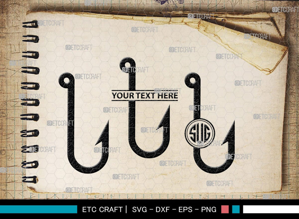 Fish Hook Monogram, Fish Hook Silhouette, Fish Hook SVG, Fishing Hook ...