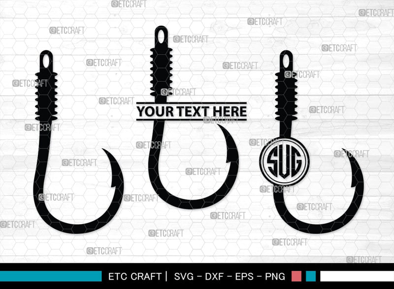 Fish Hook Monogram, Fish Hook Silhouette, Fish Hook SVG, Fishing Hook ...