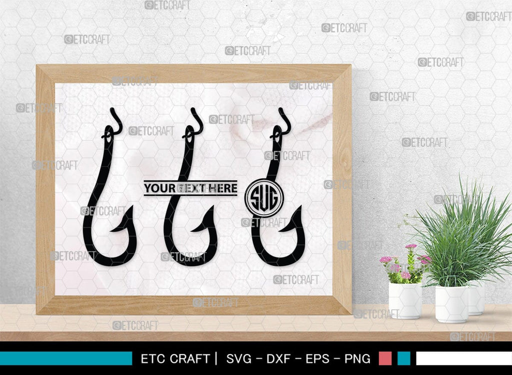 Fish Hook Monogram, Fish Hook Silhouette, Fish Hook SVG, Fishing Hook ...