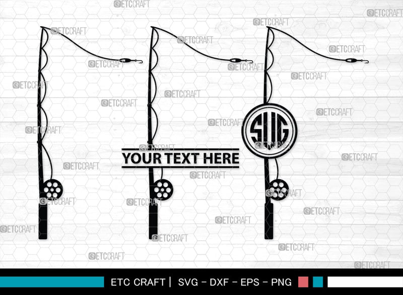 Fishing Rod Monogram, Fishing Rod Silhouette, Fishing Rod SVG, Fishing ...