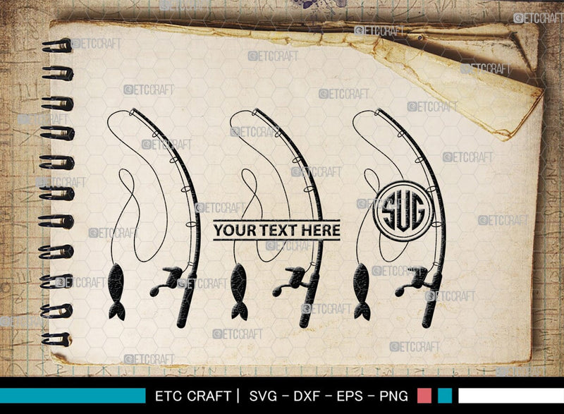 Fishing Rod Monogram, Fishing Rod Silhouette, Fishing Rod SVG, Fishing ...