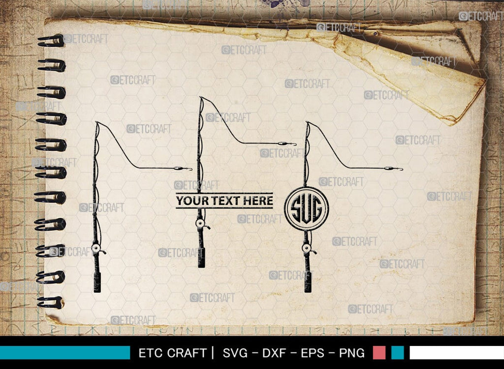 Fishing Rod Monogram, Fishing Rod Silhouette, Fishing Rod SVG, Fishing ...