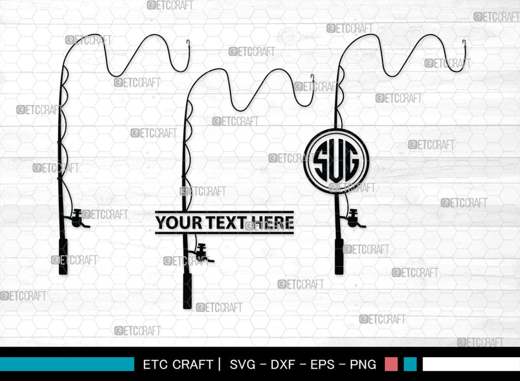 Fishing Rod Monogram, Fishing Rod Silhouette, Fishing Rod SVG, Fishing Svg, Fishing Pole Svg ...