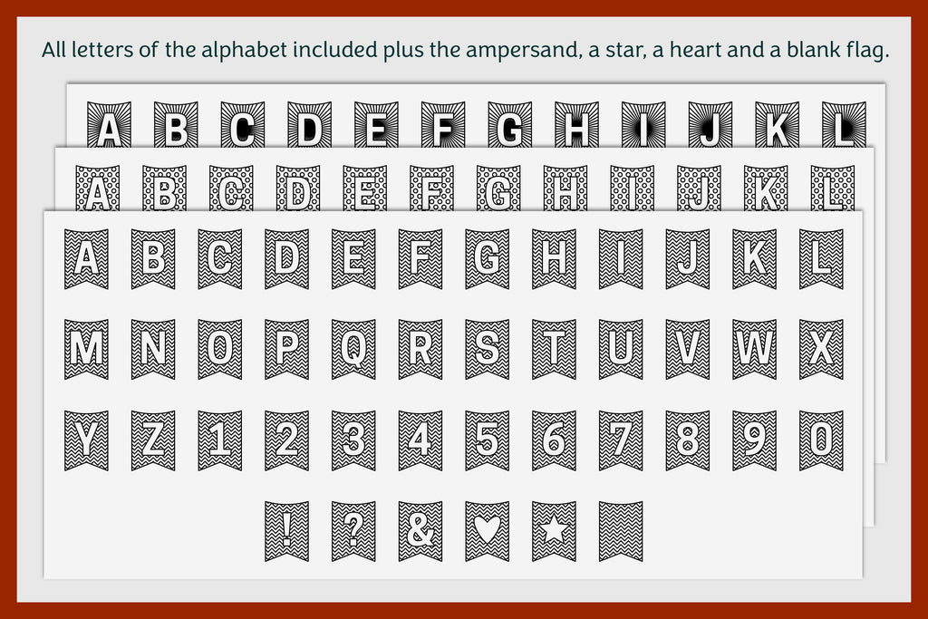 Flag banner svg MINI BUNTING ALPHABET | single line foil sketch draw ...