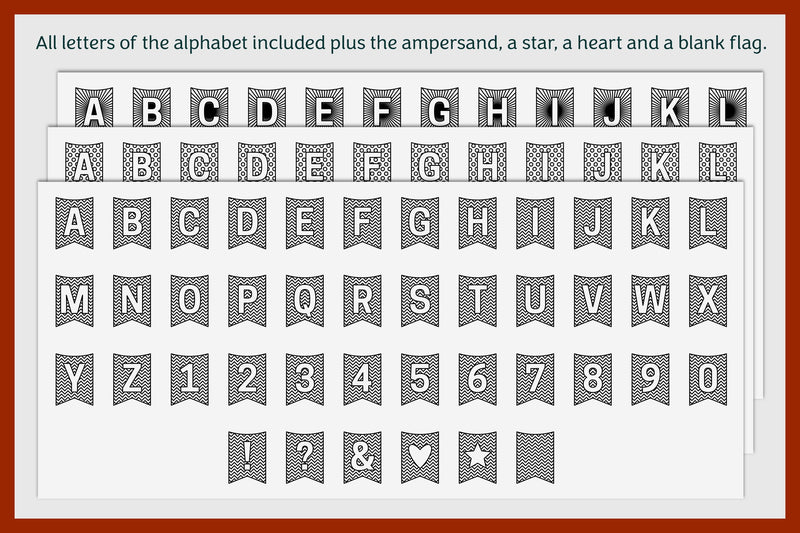 Flag banner svg MINI BUNTING ALPHABET | single line foil sketch draw ...