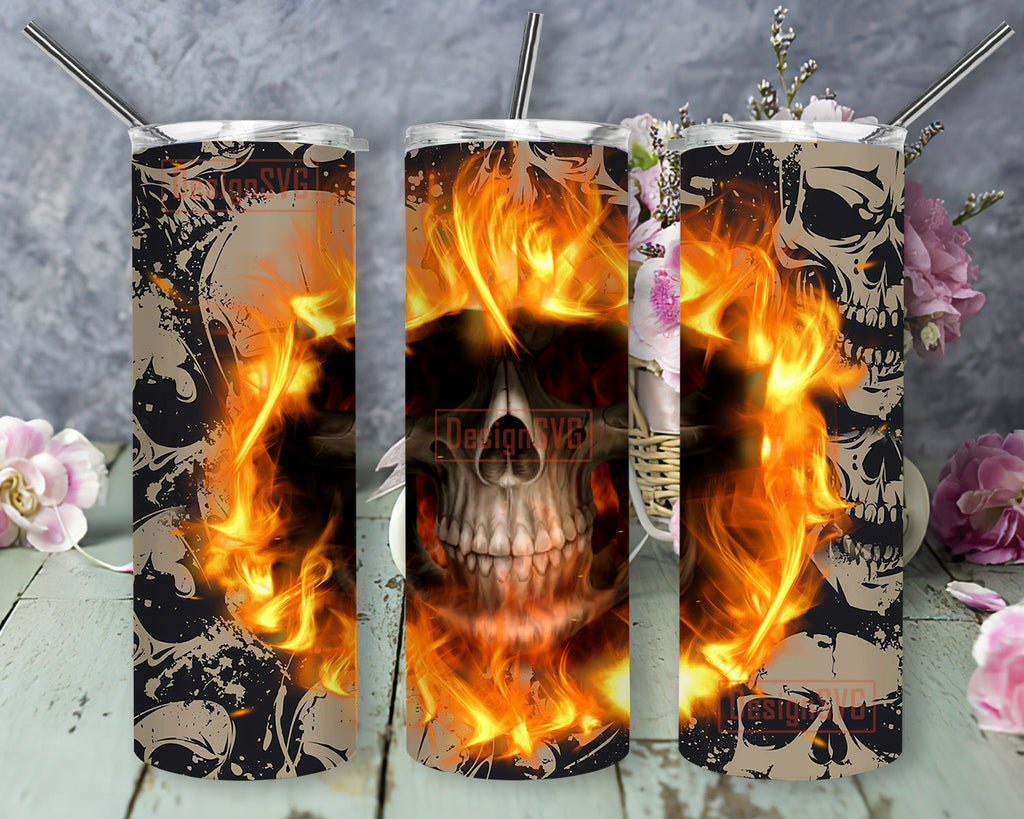 Flame Skull Tumbler Design, Skull 20oz Full Tumbler Wrap, Halloween ...