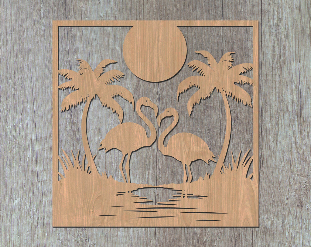 Flamingo Laser SVG Cut File, Beach And Palm Trees SVG, Flamingo ...
