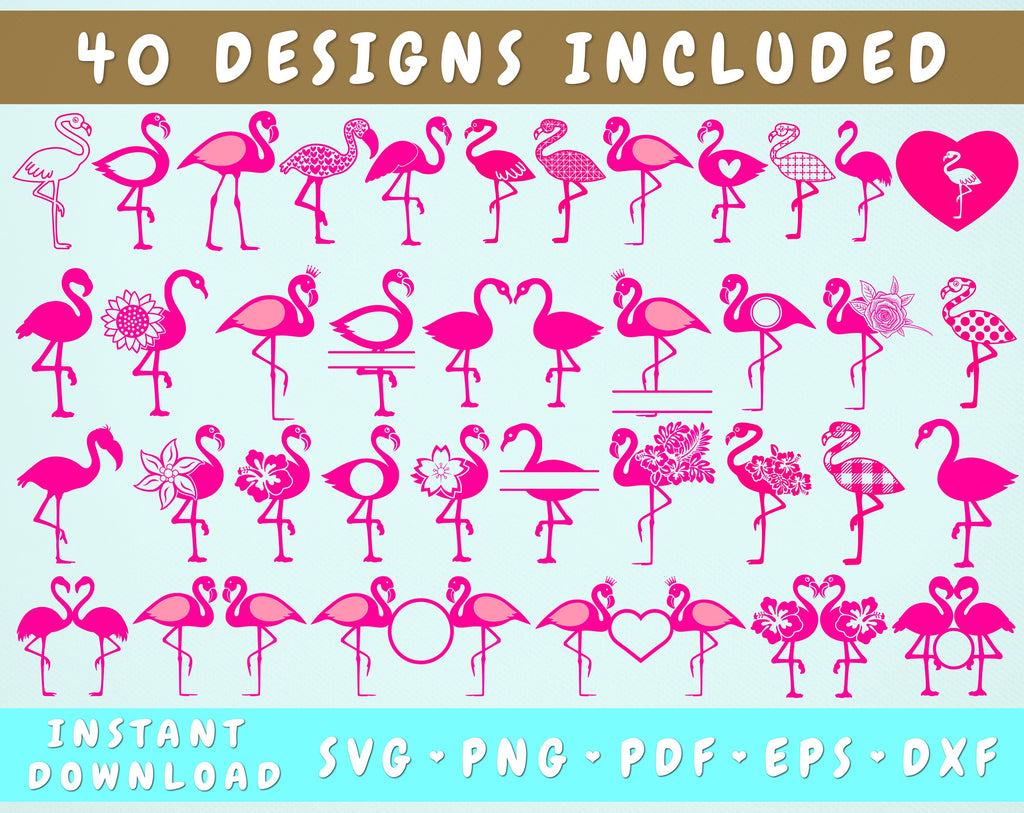 Flamingo SVG Bundle - 40 Designs, Flamingo PNG, Flamingo Cut Files for ...