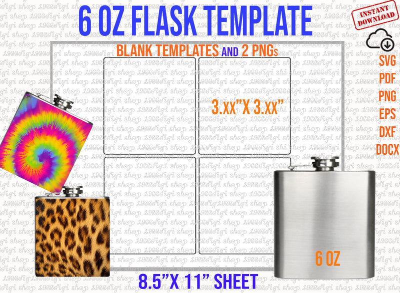 Flask Svg, Flask Template, Flask 6 oz Template,Alcohol Svg, Flask Svg ...
