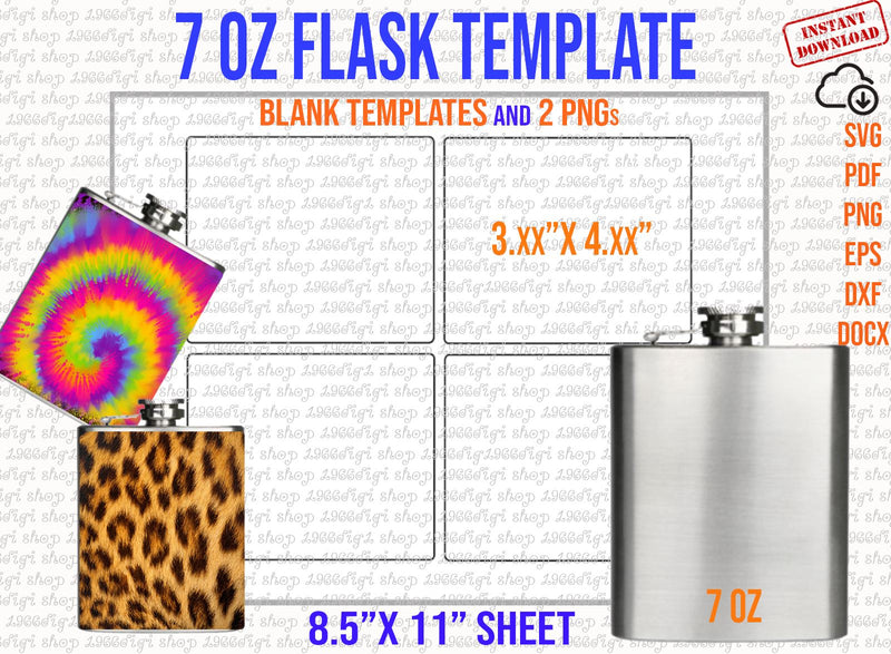 Flask Svg, Flask Template, Flask 7 oz Template,Alcohol Svg, Flask Svg ...