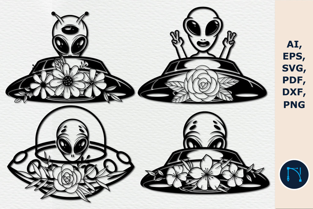 Floral Aliens spacecraft SVG bundle - So Fontsy
