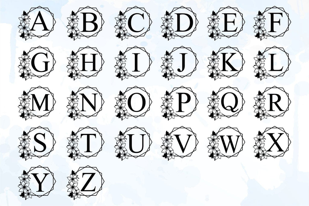 Floral Alphabet Monogram Letters Svg Set A to Z, Floral Monogram Font ...