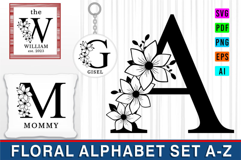 Floral Alphabet SVG Set A-Z, Flower Font SVG Set A-Z, Floral Letters SVG, Floral Monogram Letter ...