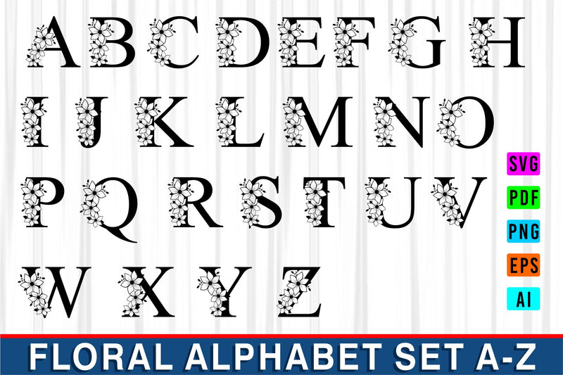 Floral Alphabet SVG Set A-Z, Flower Font SVG Set A-Z, Floral Letters ...