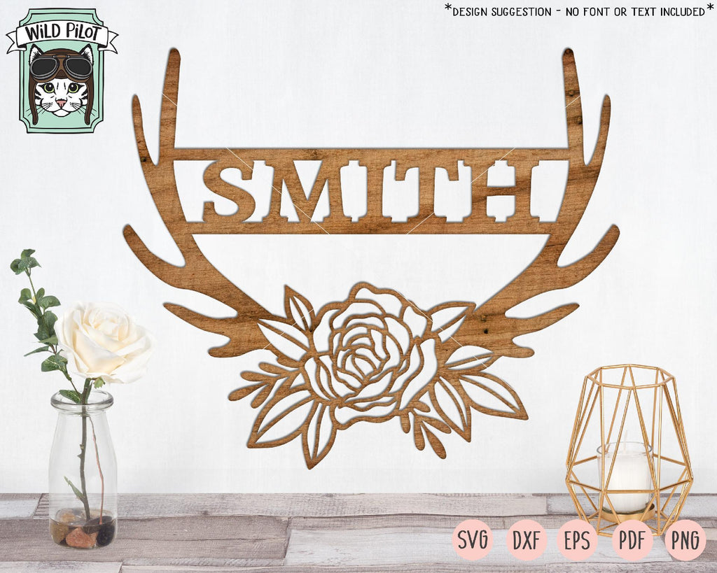 Floral Antler Monogram SVG Cut File - So Fontsy