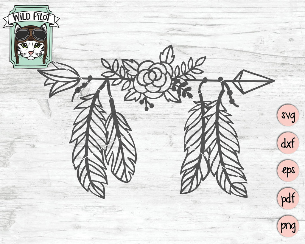 Floral Arrow Feathers SVG Cut File - So Fontsy
