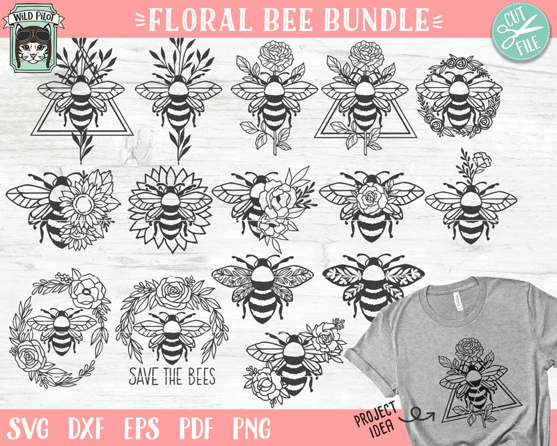 Floral Bee Bundle svg, Flower Bee svg file, Save the Bees svg, Bee Kind ...