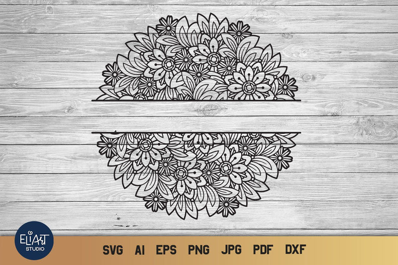 Floral Border SVG, Split Monogram SVG, Floral Split Frame SVG. - So Fontsy