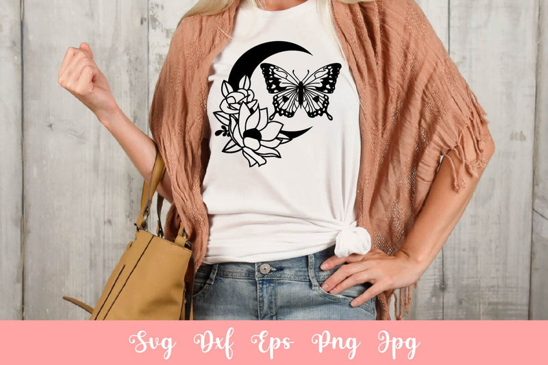Floral Butterfly Moon SVG PNG Free For Commercial Use - So Fontsy