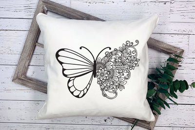 Floral Butterfly SVG, Zentangle Butterfly SVG with Flowers. - So Fontsy