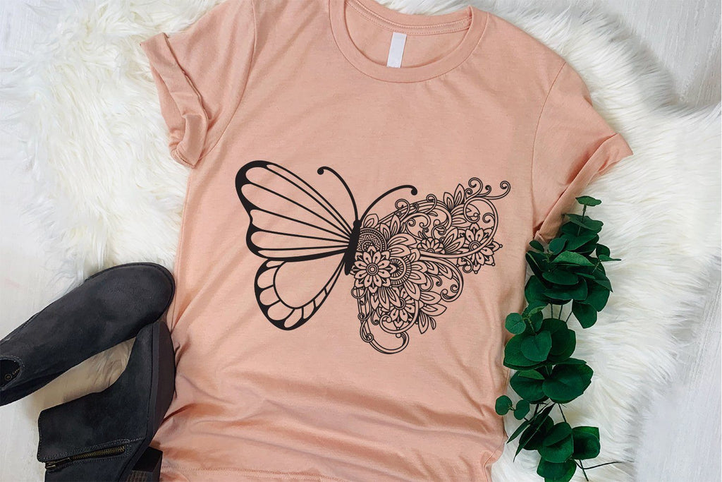 Floral Butterfly SVG, Zentangle Butterfly SVG with Flowers. - So Fontsy
