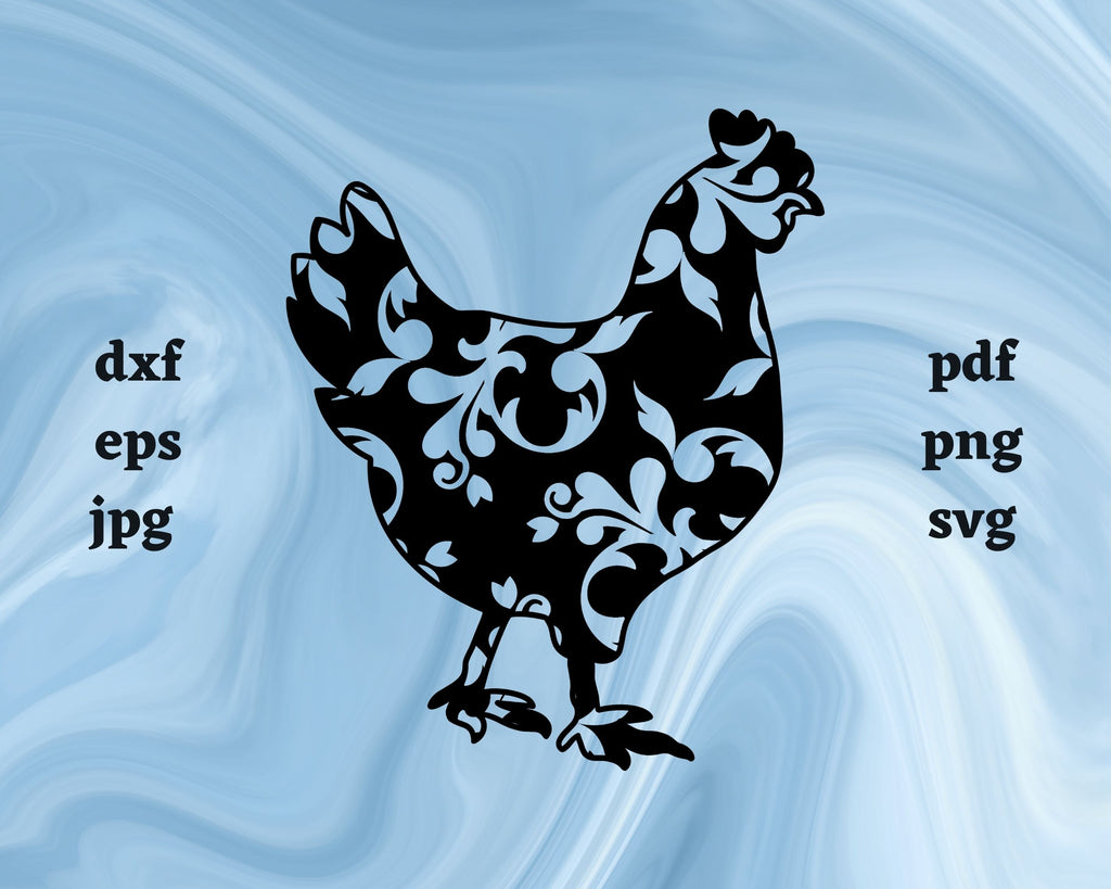 Floral Chicken SVG Cut File - So Fontsy