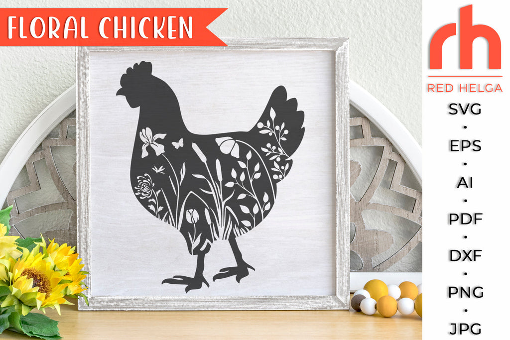 Floral Chicken SVG - Farm Animal Cut File - So Fontsy