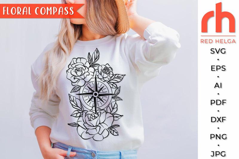 Floral Compass SVG - Flower Design DXF - So Fontsy
