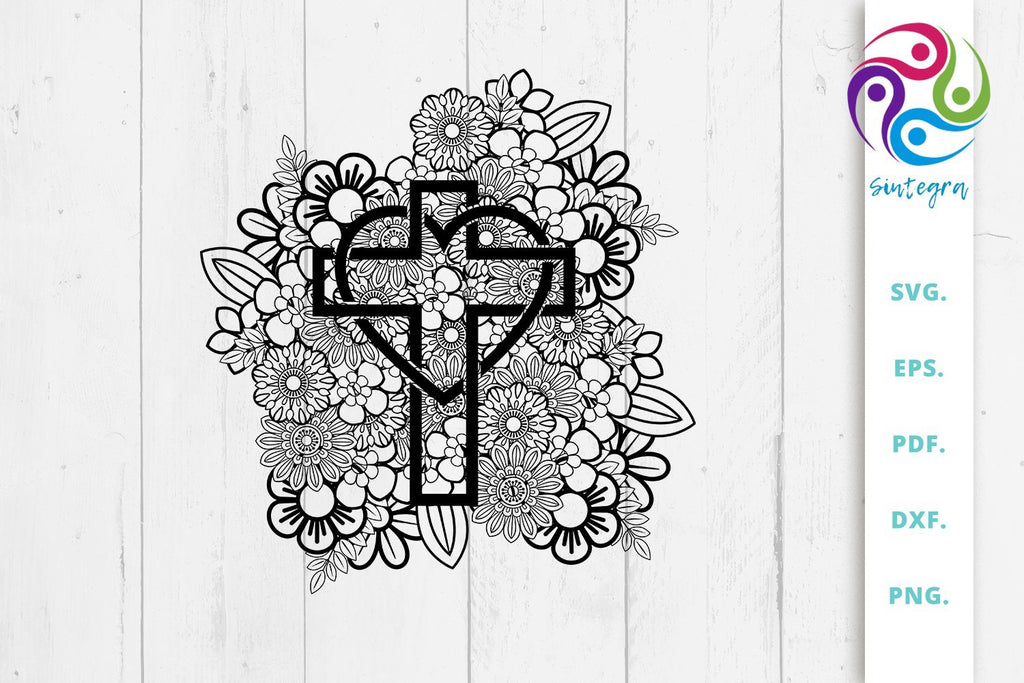 Floral Cross With Heart Svg File - So Fontsy