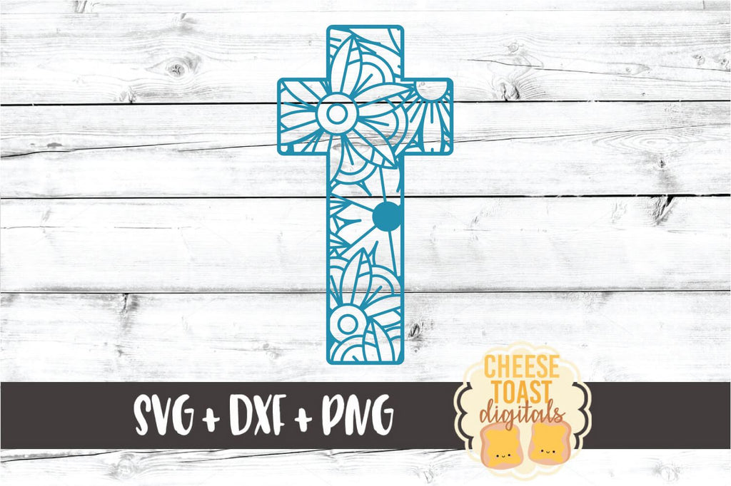Floral Cross Zen Doodle - SVG PNG DXF Cut Files - So Fontsy