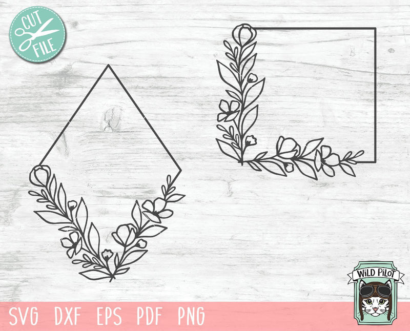 Floral Diamond Monogram Frame SVG Cut File - So Fontsy