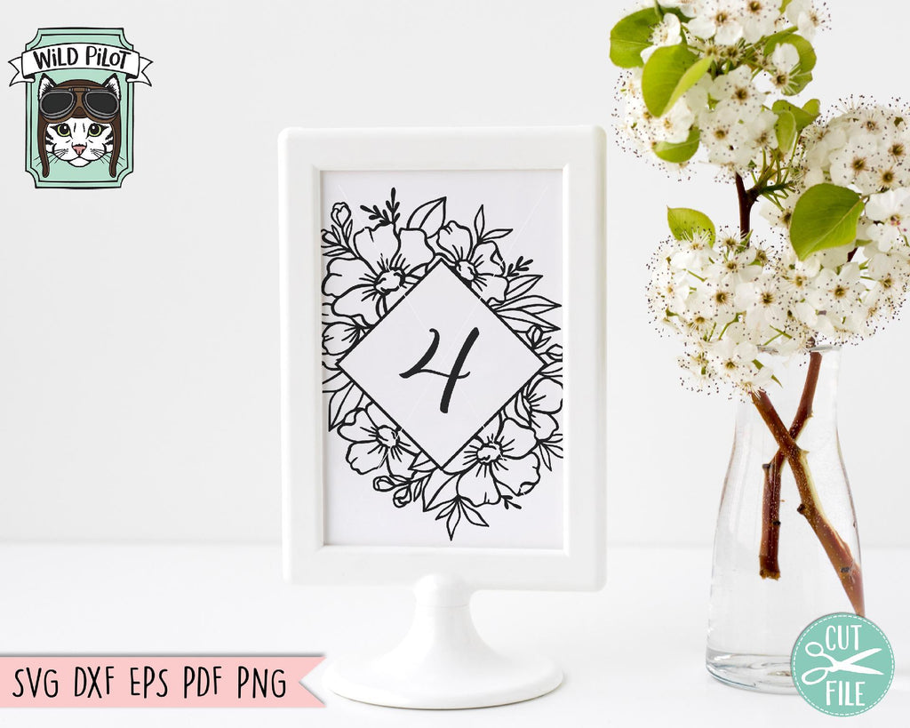 Floral Diamond Monogram Frame SVG Cut File - So Fontsy